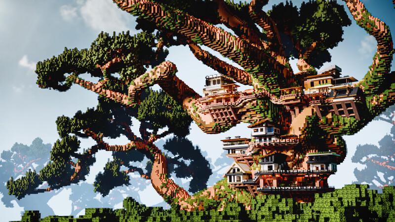 Giant Bonsai Treehouse by CrackedCubes | Chunk - Minecraft Bedrock Marketplace Explorer