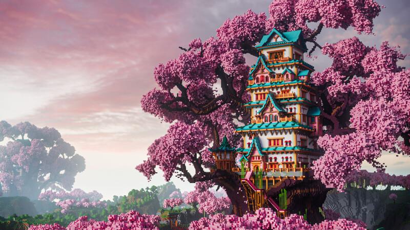 Mega Cherry Treehouse by CrackedCubes | CHUNK - Minecraft Bedrock ...